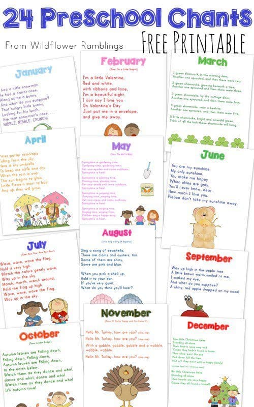 24 FREE Printable Preschool Chants