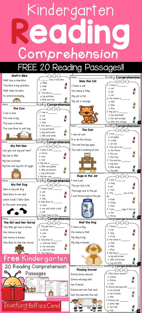 FREE Printable Kindergarten Reading Comprehension Pack FREE Printable Kindergarten Reading Comprehension Pack