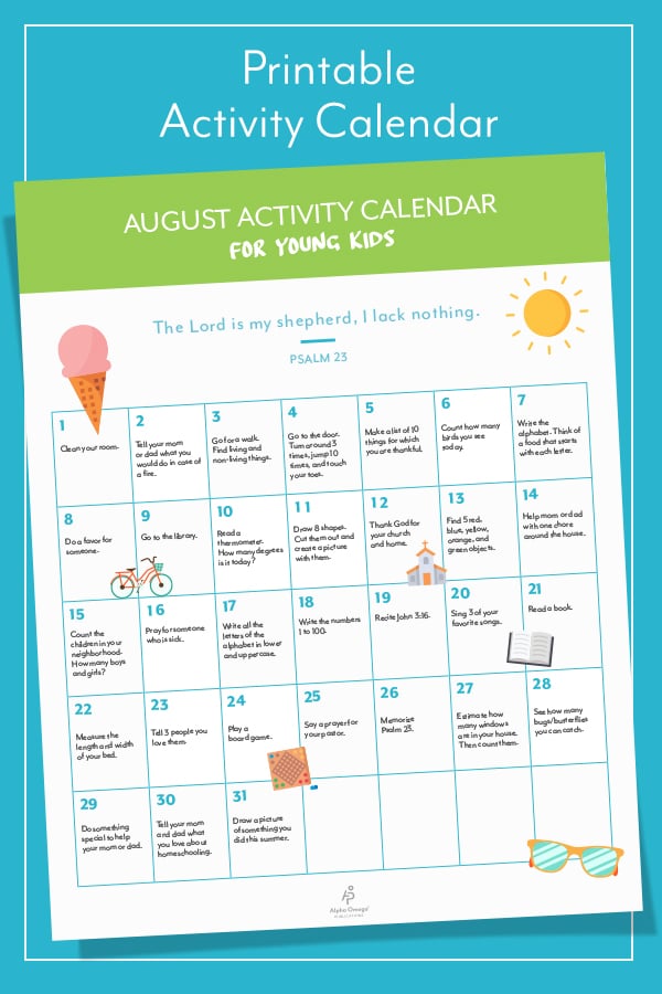 August Activity Calendar For Kids