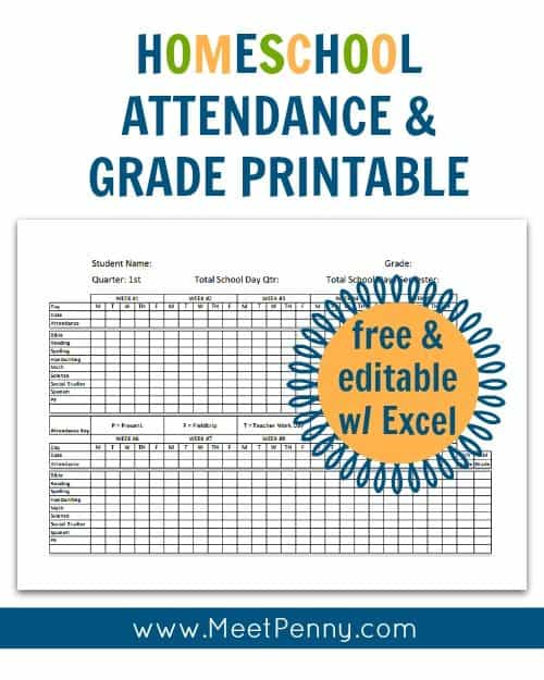 FREE Homeschool Attendance Grade Tracker
