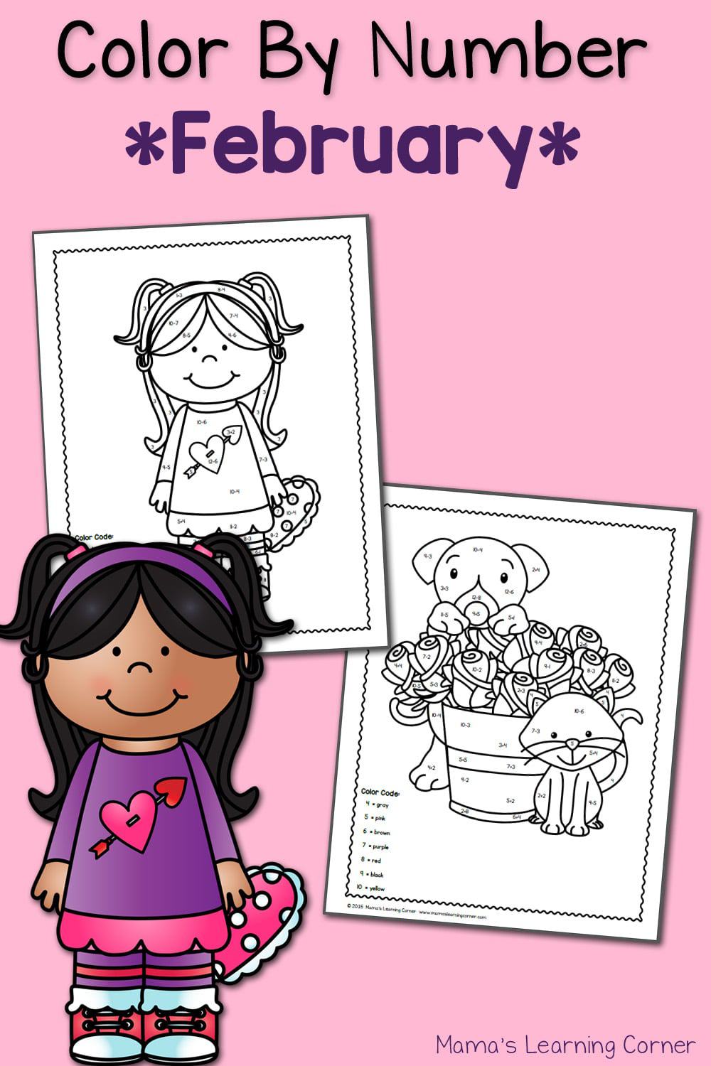 FREE Color By Number Worksheets for February