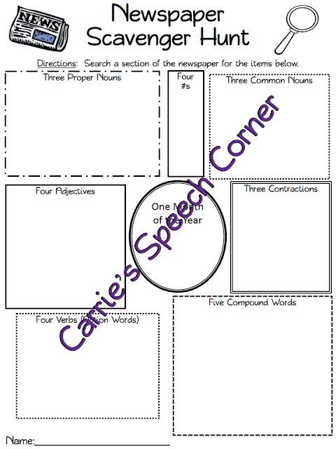 FREE Newspaper Scavenger Hunt Printable