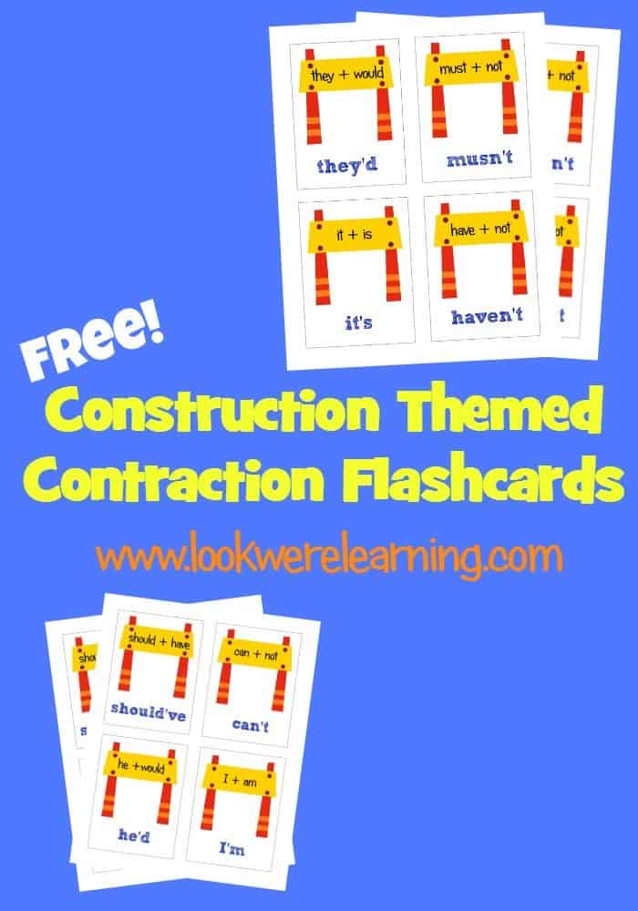 Construction Theme Contraction Flashcards - FREE Printable