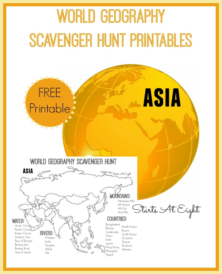 FREE World Geography Scavenger Hunt Printable- Asia