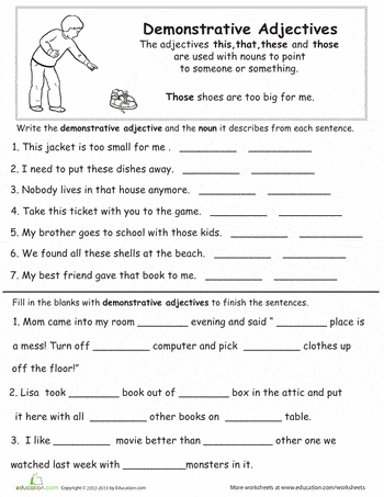 Free Demonstrative Adjectives Printable