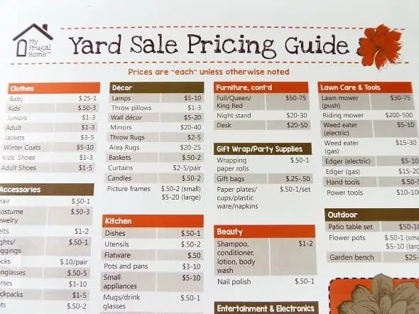 FREE Yard Sale Pricing Guide