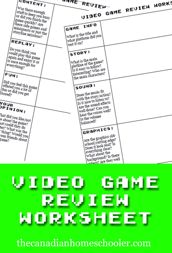 FREE Video Game Review Worksheet