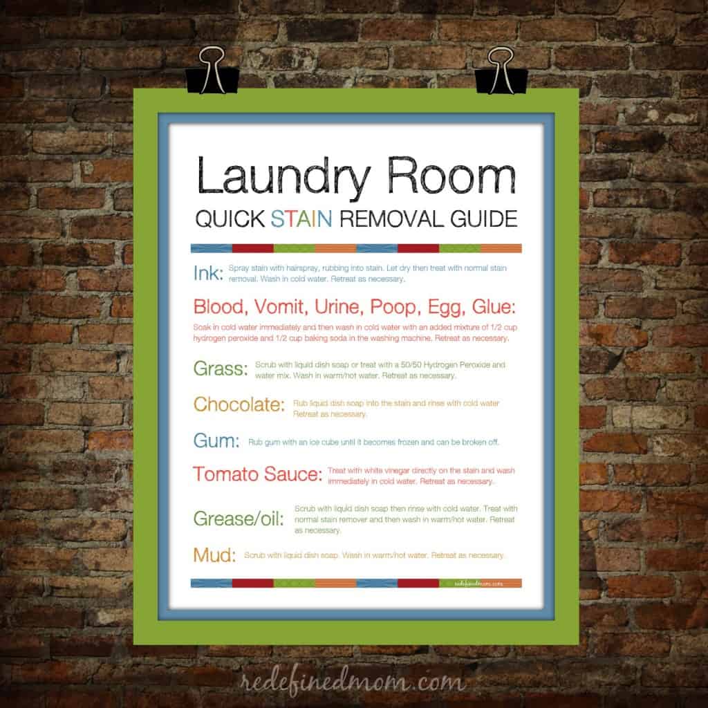 Free Printable Laundry Room Stain Removal Guide