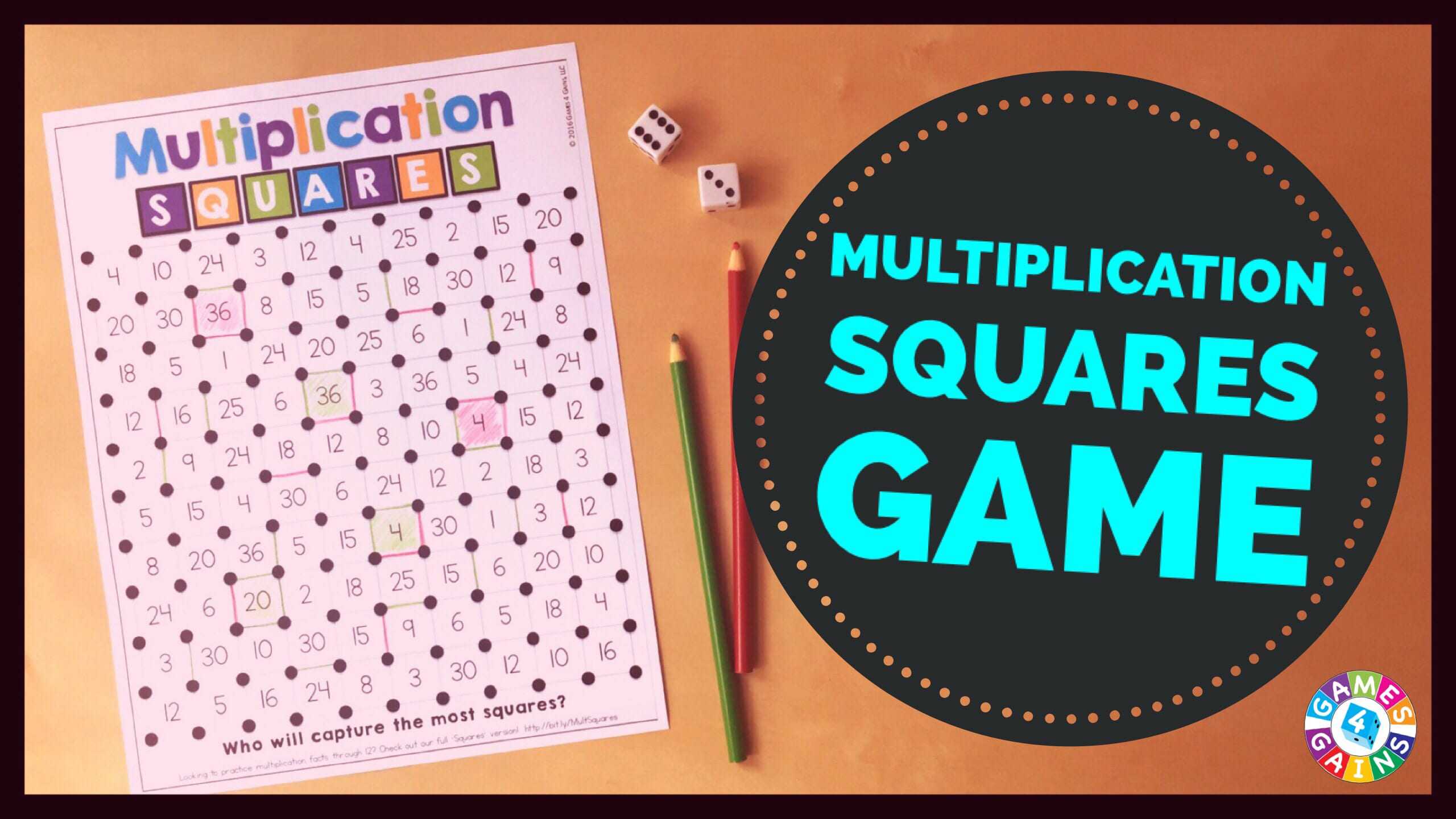 FREE Multiplication Squares Game Board