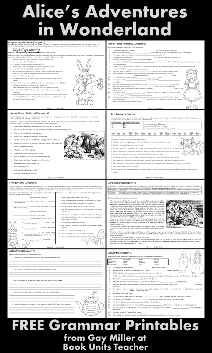 Alice's Adventure in Wonderland FREE Grammar Printables