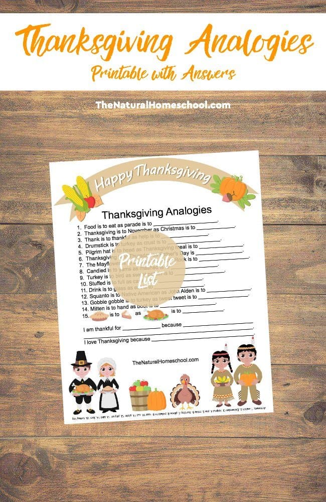 FREE Thanksgiving Analogies Logic Printable