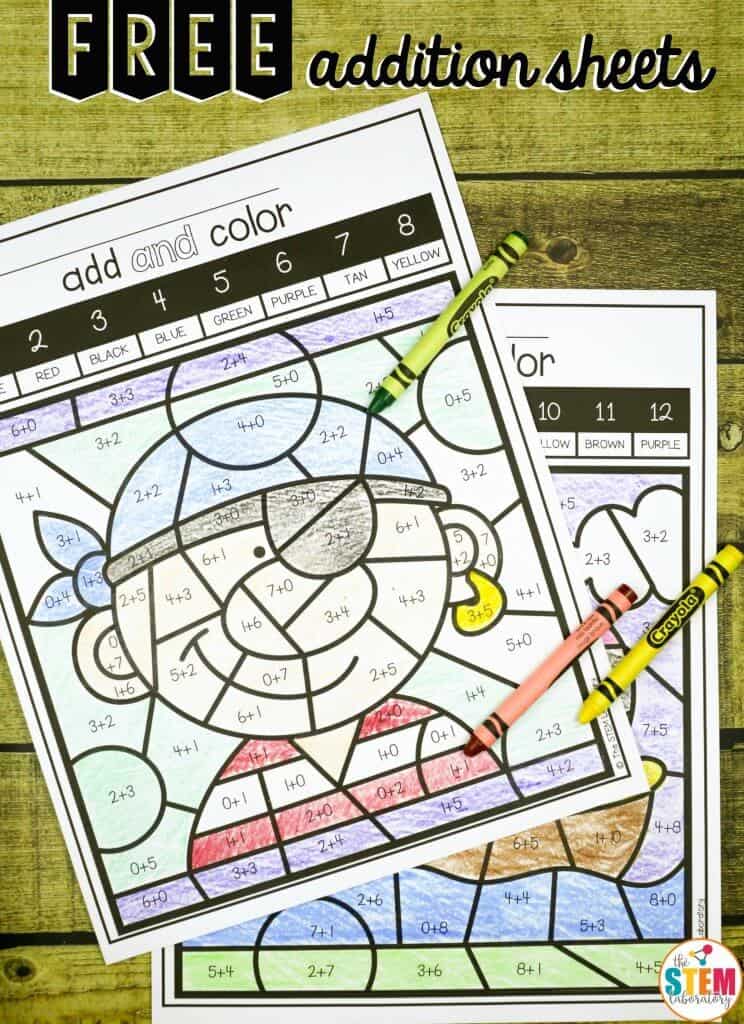 FREE Color by Code Addition Sheets