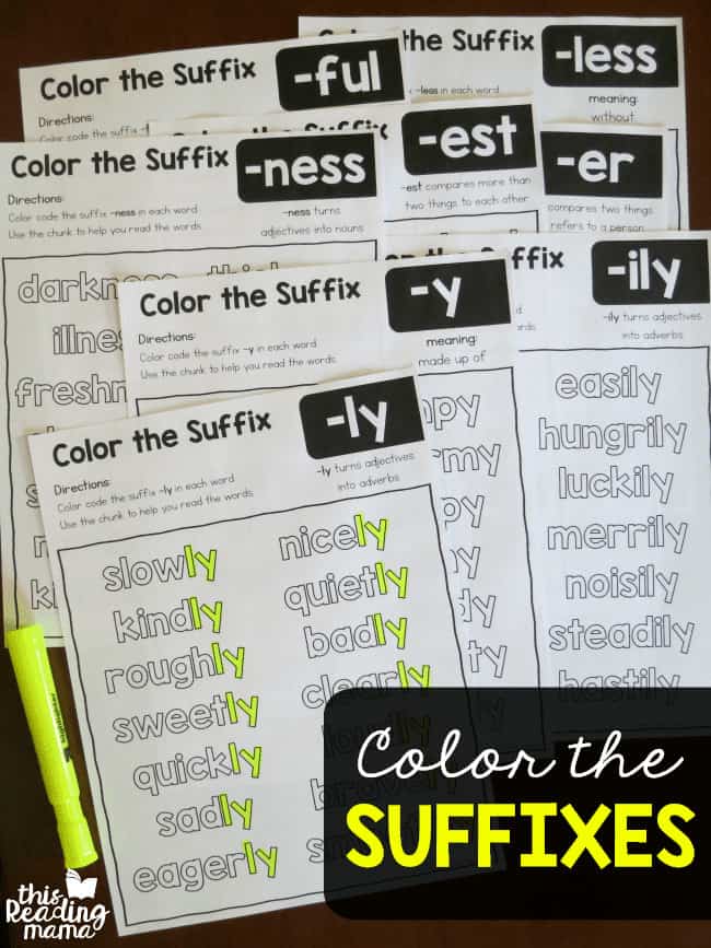 FREE Color the Suffixes Worksheets