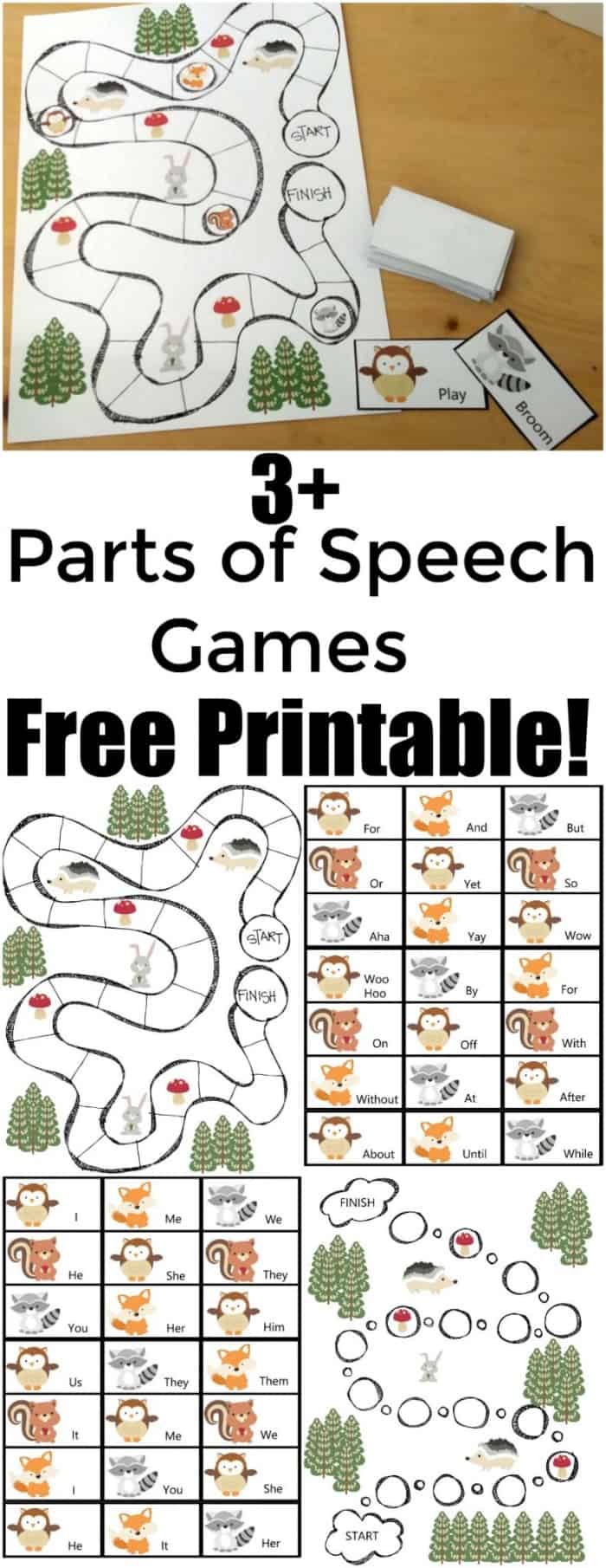 FREE Printable Parts of Speech Game Pack