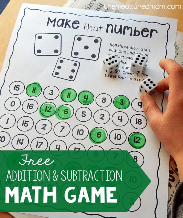 FREE Dice Addition and Subtraction Game