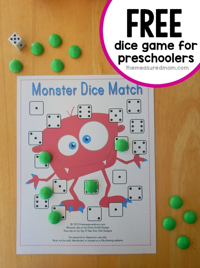 FREE Printable Monster Dice Math Game