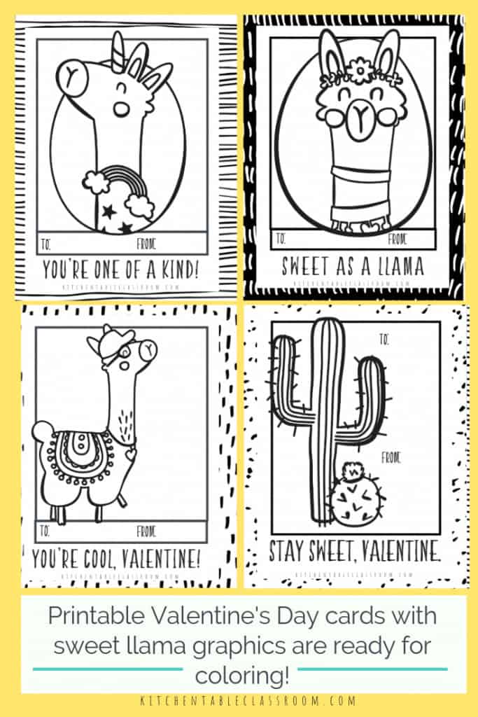 FREE Printable Llama Valentines Cards to Color