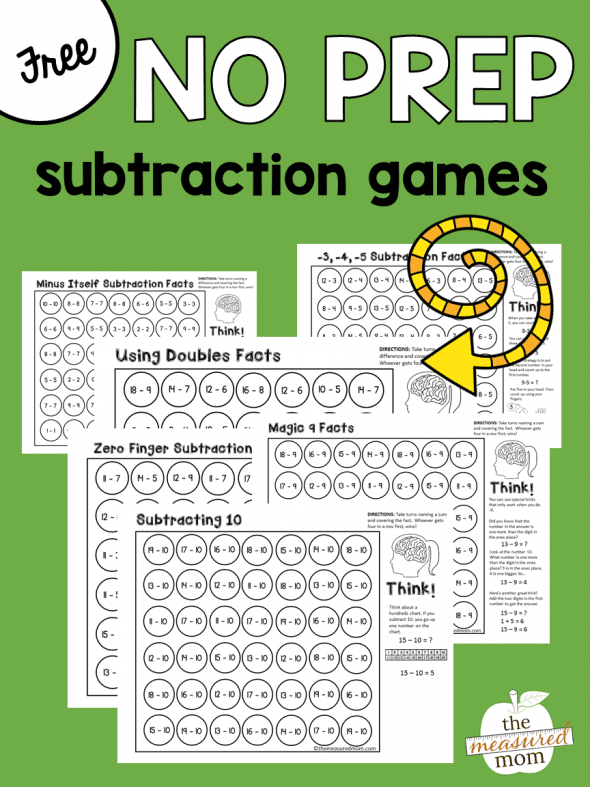 FREE No-Prep Math Subtraction Game Fun