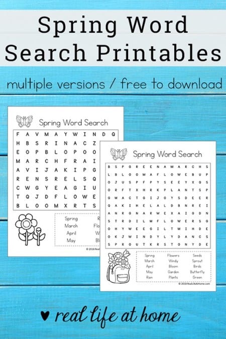 FREE Printable Spring Word Search Set for Kids