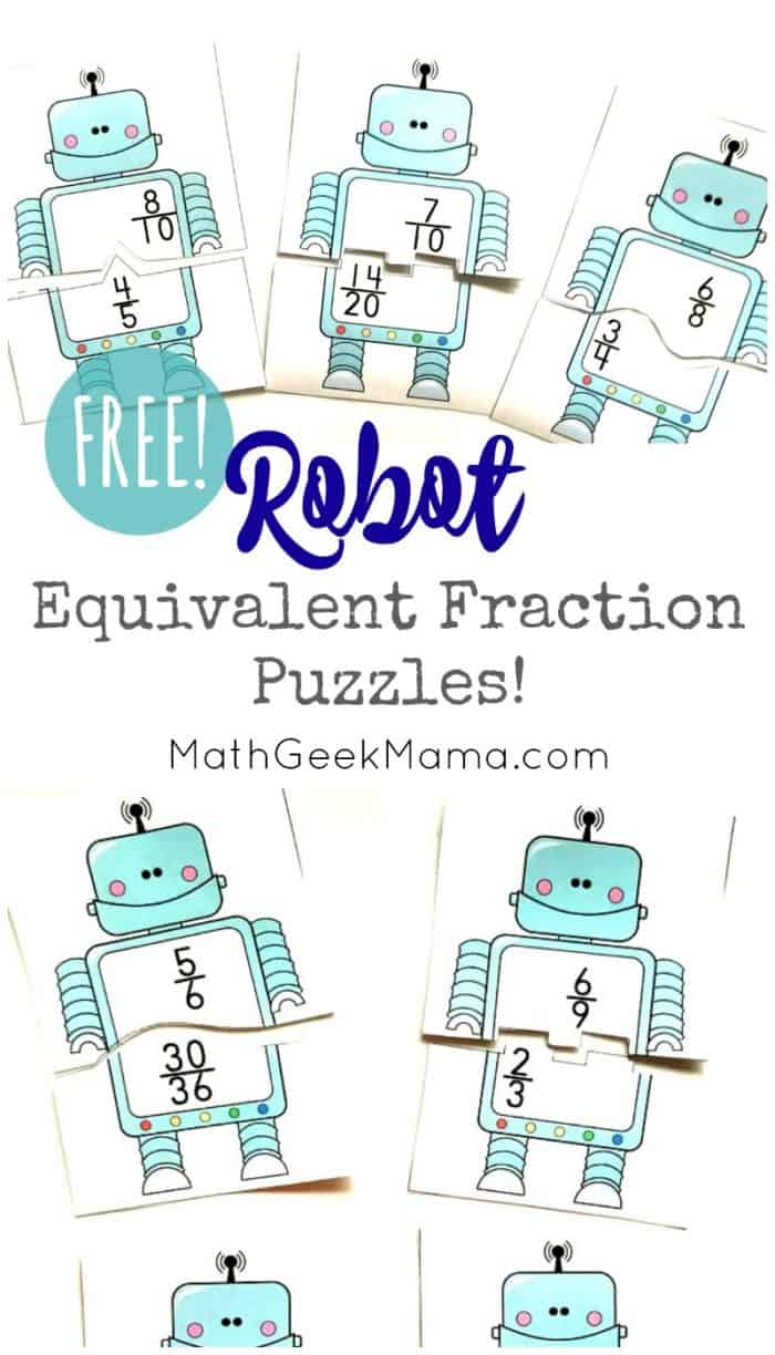 FREE Printable Robot Puzzles to Practice Equivalent Fractions