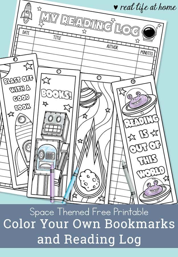 FREE Printable Space-Themed Reading Log and Bookmarks