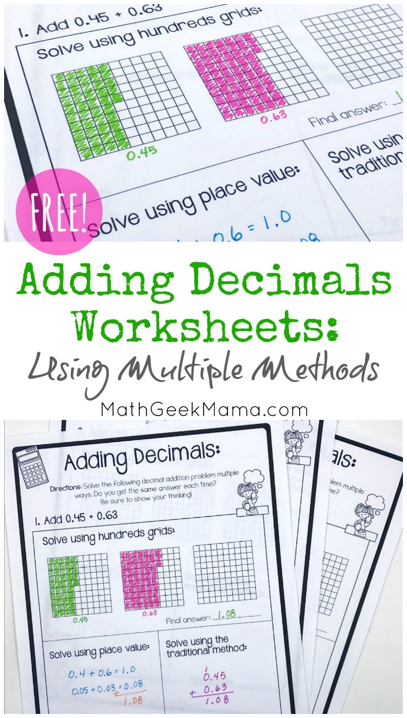 Multiple Strategy FREE Adding Decimals Worksheets