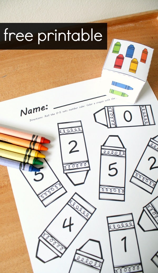 Roll and Color Math Activity for Counting Crayons