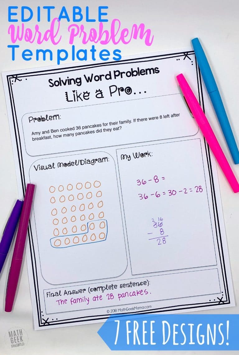 FREE Editable Word Problem Solving Templates for Kids