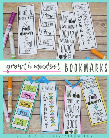 FREE Growth Mindset Bookmarks to Color