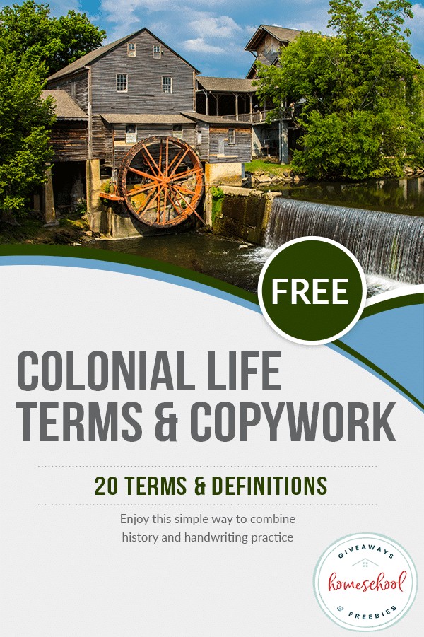 23-Page FREE Colonial Life Terminology Copywork