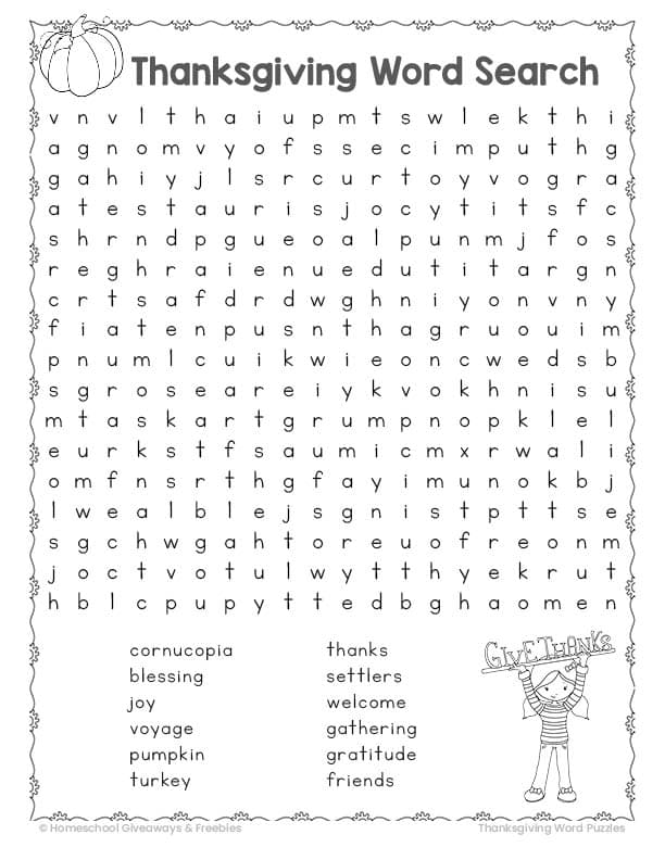 Fun Printable Thanksgiving Word Puzzles for All Ages