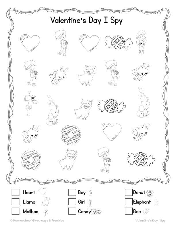 Free Printable Valentine's Day I Spy Pages (Easy-Hard)