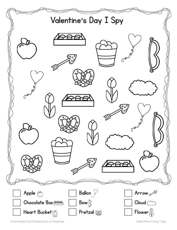 Free Printable Valentine's Day I Spy Pages (Easy-Hard)